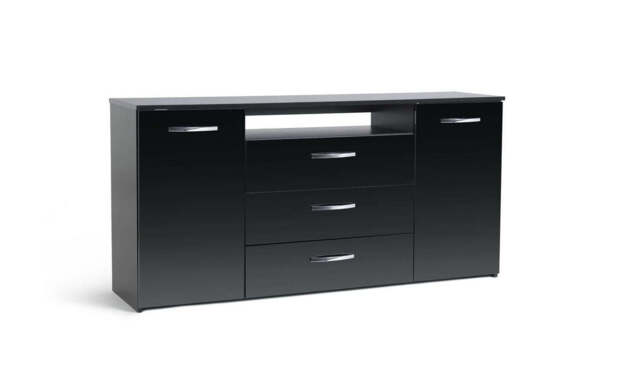 "Habitat Hayward 2 Door 3 Drawer Sideboard Black Gloss Storage Cabinet ...