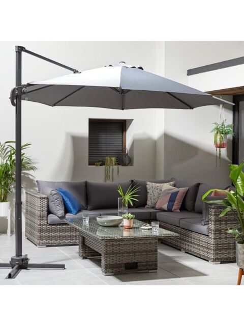 "Deluxe Cantilever Hanging Parasol Grey Stylish Functional Outdoor ...