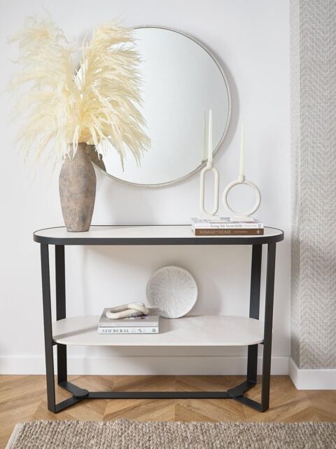 "Cortes Ceramic Top Console Table Natural Functional Entryway Furniture ...