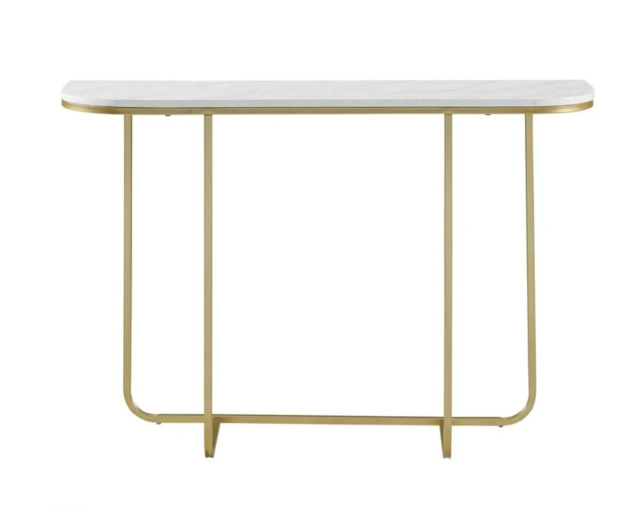 44 Inch Modern Curved Entry Table - White Faux Marble/Gold by Cheap ...