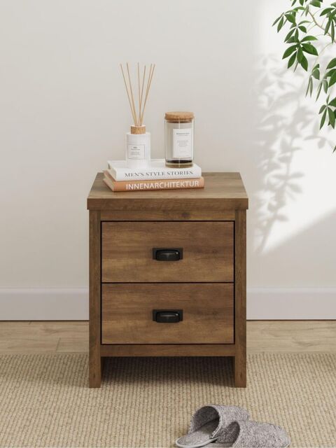 Boston 2 Drawer Bedside Chest Oak Modern Storage Bedroom Furniture by ...