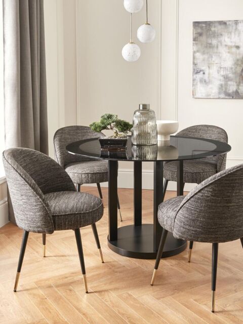 "Moda Round Glass Top Pedestal Column 120cm Dining Table 4 Chairs ...