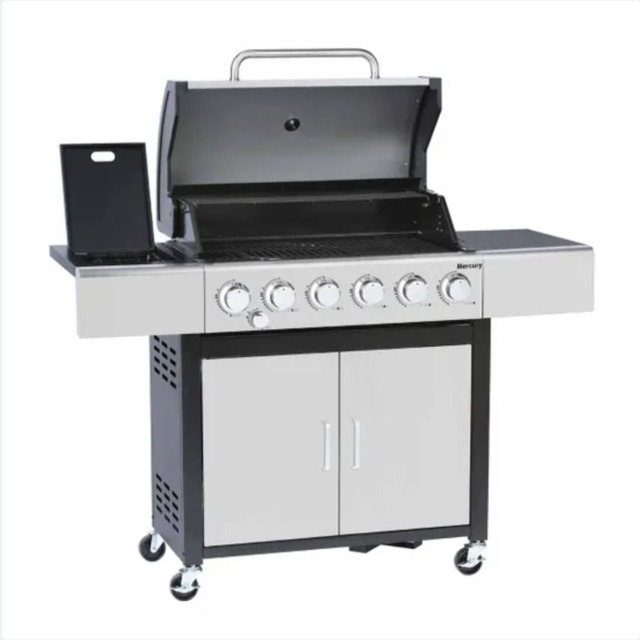 "Meteor 6 Burner Hybrid BBQ Grill - Stainless Steel - Charcoal Basket ...