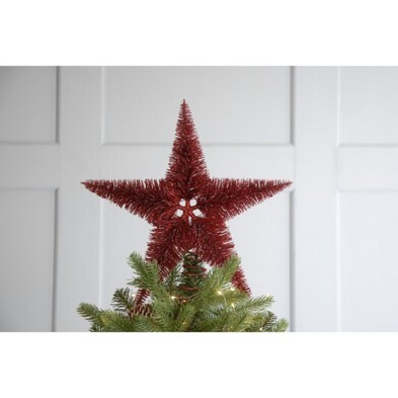 Star Christmas Tree Topper Decoration Red with Bristle Pattern - 30cm ...