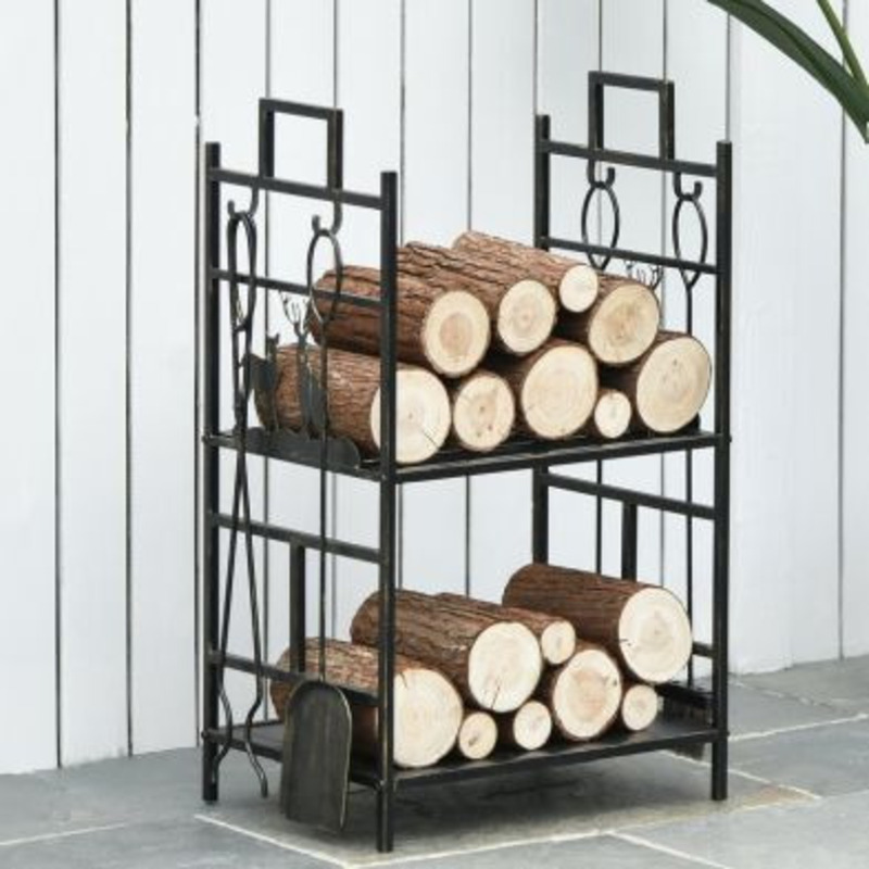 Outsunny 2-Tier Heavy Duty Firewood Rack Wood Log Fireplace Stacker ...