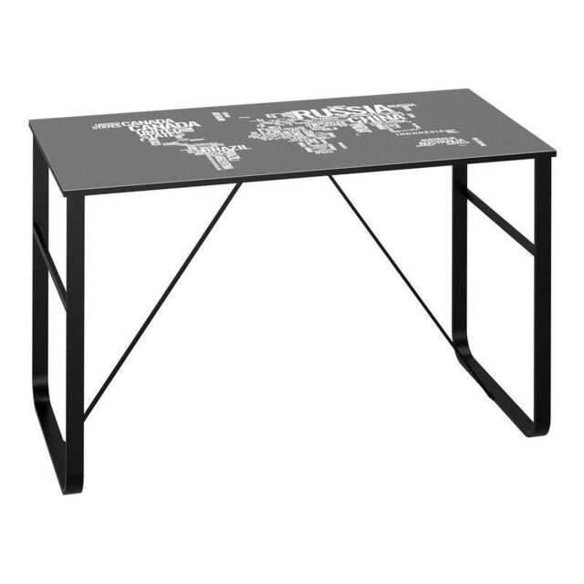 Tempered Glass Top Writing Desk With World Map Printing by Cherry Lane ...