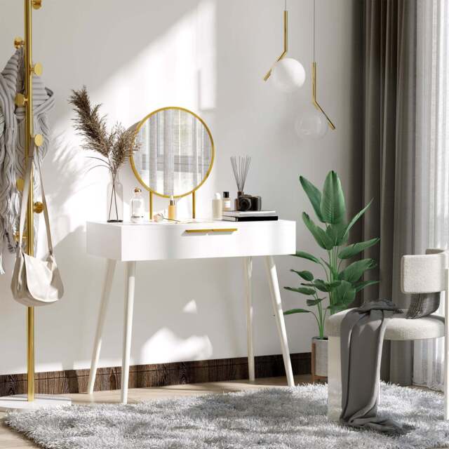 Modern Dressing Table with Round Mirror by Cherry Lane Garden Centres ...