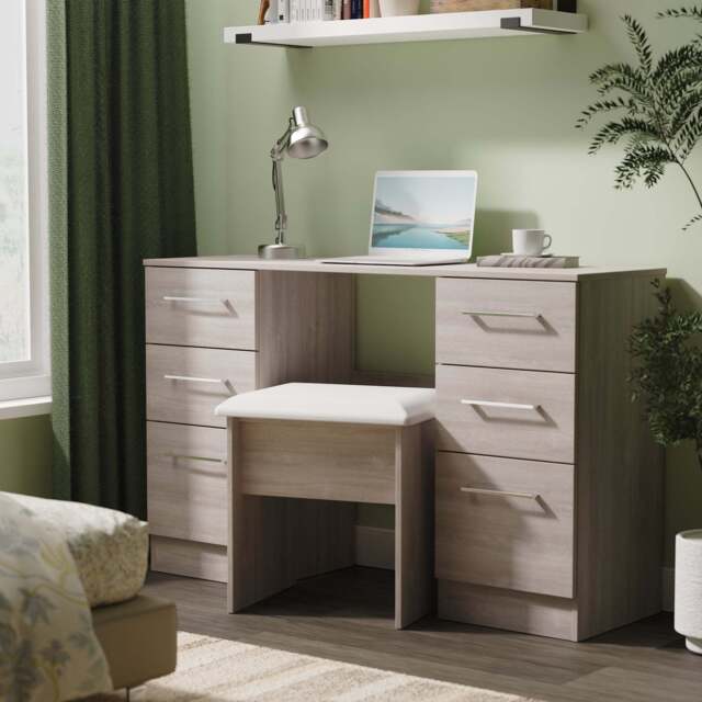 Worcester Desk Light Grey 6 Drawers 125cm by Cherry Lane Garden Centres ...