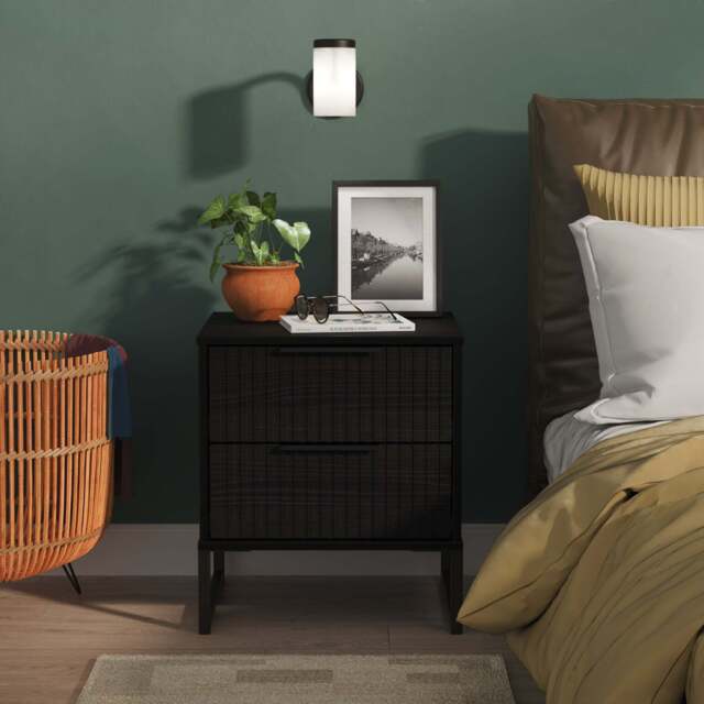 Fluted Bedside Table Black 2 Drawers 60cm by Cherry Lane Garden Centres ...