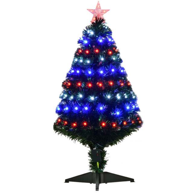 3 Foot Prelit Artificial Christmas Tree with Multi-Coloured Fiber Optic ...