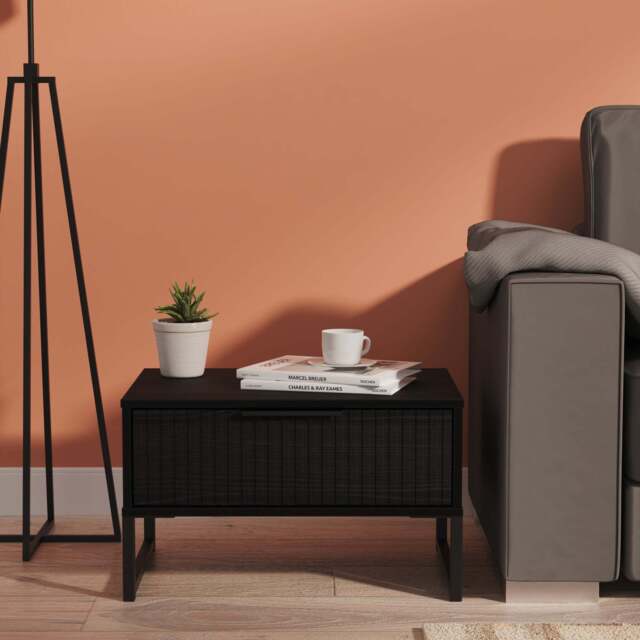 Fluted Side Table Black 1 Drawer 58cm by Cherry Lane Garden Centres ...