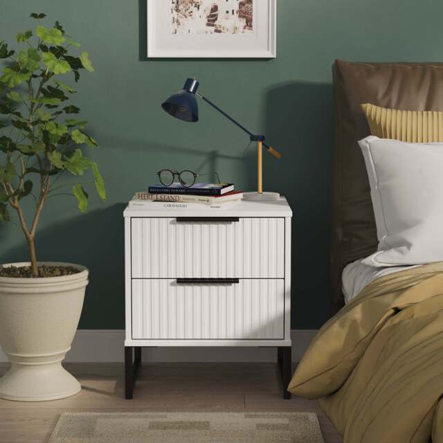 Fluted Bedside Table White 2 Drawers 60cm by Cherry Lane Garden Centres ...
