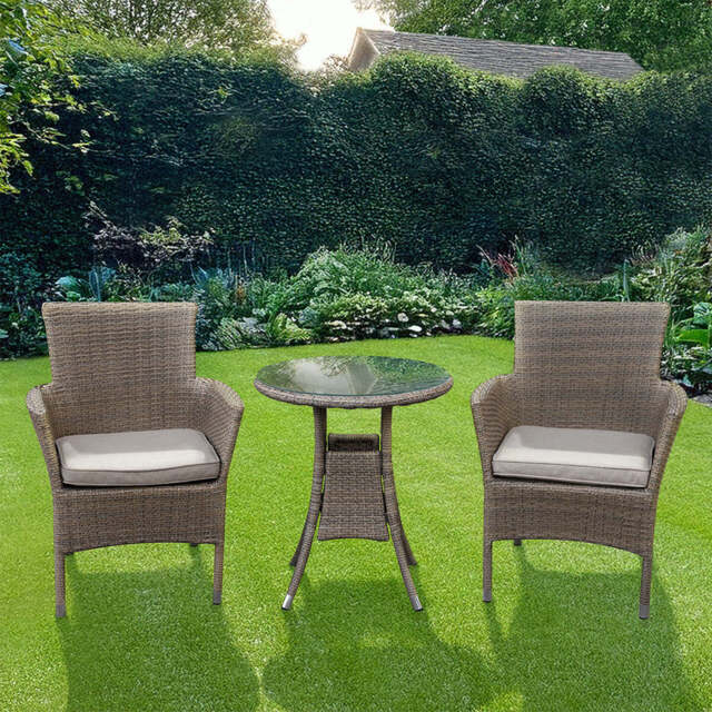 Avignon Garden Furniture Bistro Set Steel and Rattan Light Grey by ...
