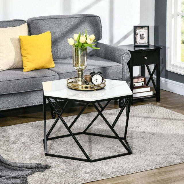 Homcom Coffee Table with High Gloss Marble Effect Table Top by Cherry ...