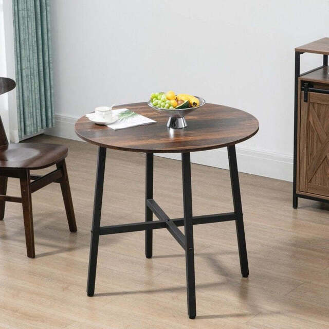 Homcom 85cm Dining Room Table Industrial Style Kitchen Table Round With ...