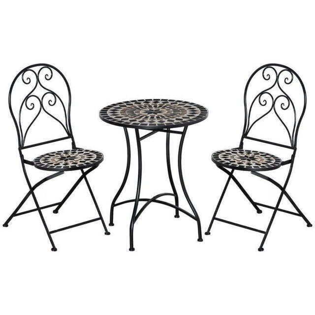 Outsunny 3 Piece Garden Bistro Set with Coffee Table and 2 Folding ...