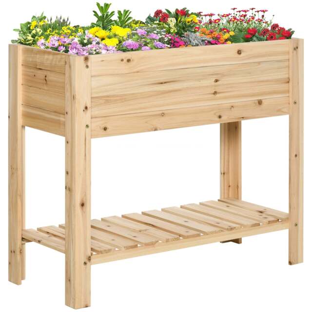 Wooden Raised Plant Stand Outdoor Flower Bed Box with Clapboard 100 x ...