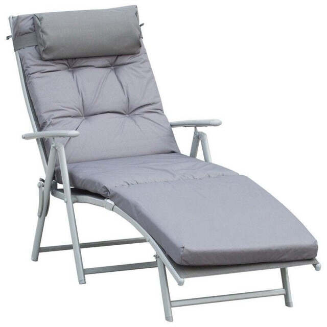 Outsunny Steel Frame Outdoor Garden Padded Sun Lounger With Pillow Grey ...