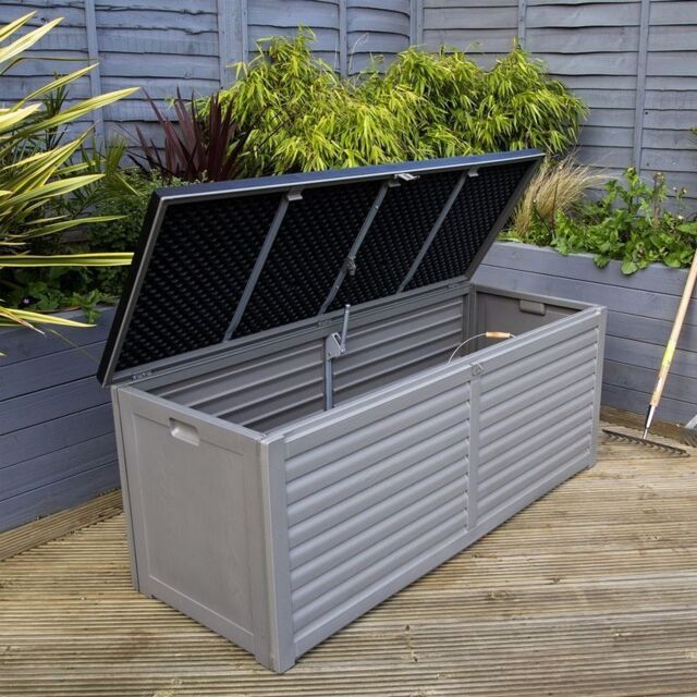 Plastic Outdoor Storage Box 390 Litres Extra Large - Grey & Black ...