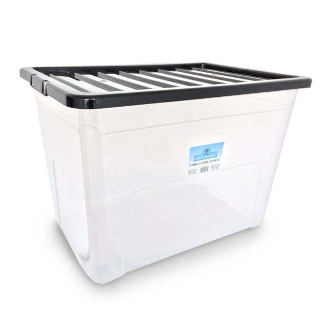 Plastic Storage Box 75 Litres Large - Clear & Black by TML by Cherry ...