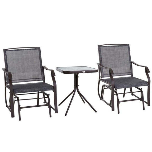 Outsunny Glider Rocking Chair & Table Set 2 Single Seaters Rocker ...
