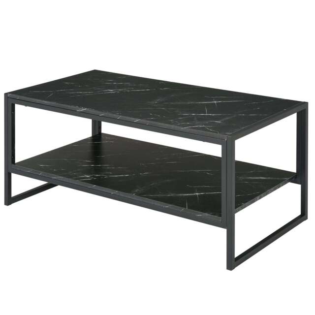 Two-Tier Laminate Marble Print Table Top Coffee Table w/ Metal Frame ...