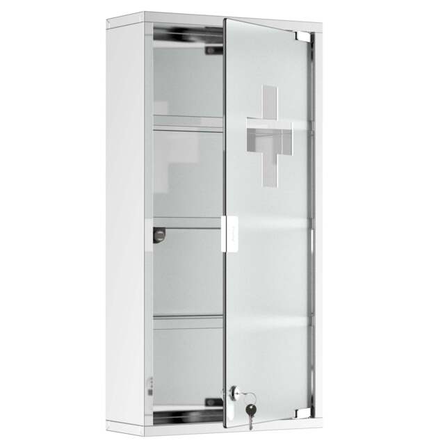 4 Tier Stainless Steel Wall Mounted Medicine Cabinet Glass Lockable ...