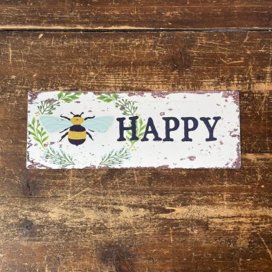Vintage Bee Happy Sign Metal Wall Mounted - 42cm by Cherry Lane Garden ...