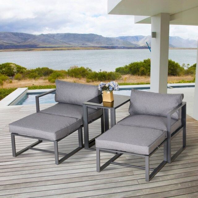 Outsunny 5 Piece Garden Conversation Set Sun Lounger 2 Footstools End ...