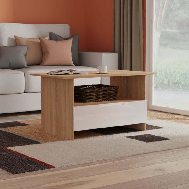 Milan Coffee Table White & Oak 1 Shelf 1 Drawer 93cm by Cherry Lane ...
