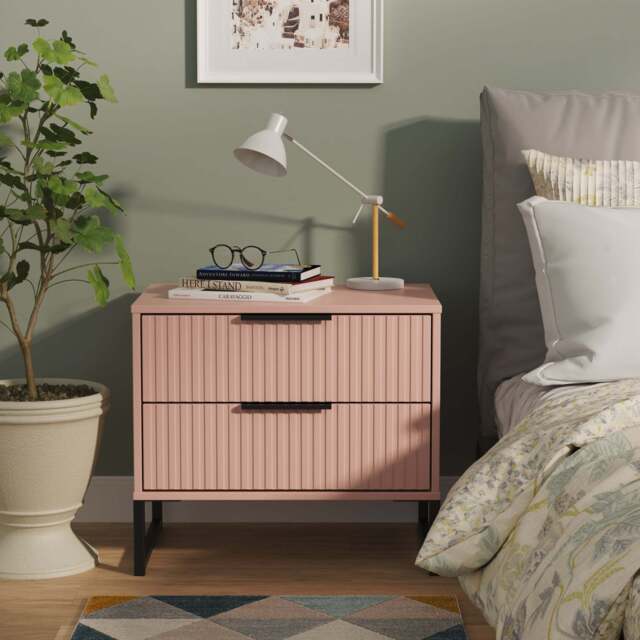Fluted Side Table Pink 2 Drawers 60cm by Cherry Lane Garden Centres ...