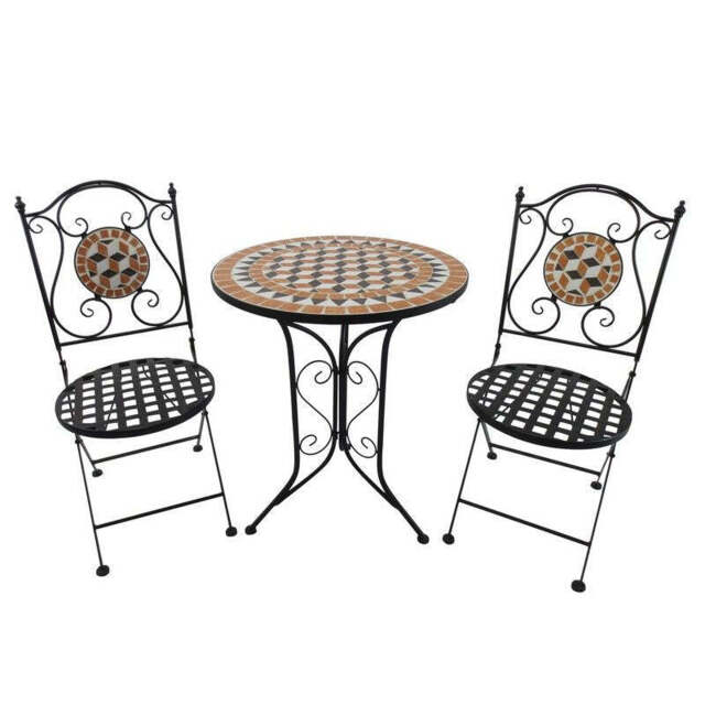 Outsunny 3 Pcs Garden Mosaic Bistro Set Outdoor Patio 2 Folding Chairs ...