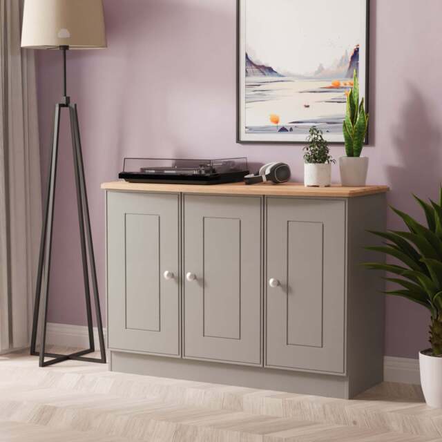 Victoria Large Sideboard Cream & Light Oak 3 Doors 112cm by Cherry Lane ...