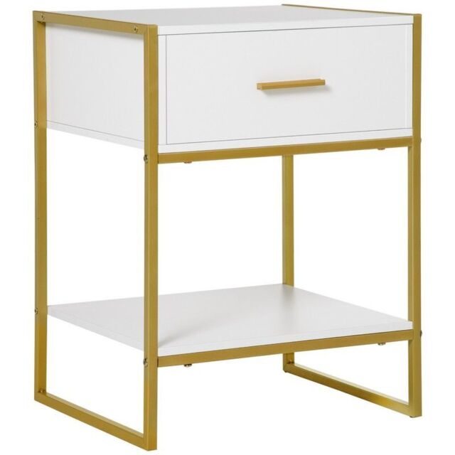 Homcom Elegant Gold-Tone Metal Frame Side Table With Drawer by Cherry ...