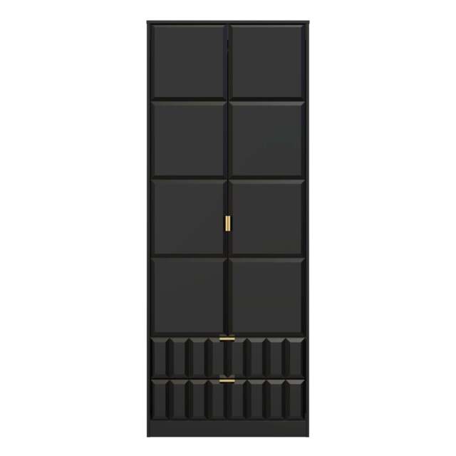 Cube Tall Wardrobe Black 2 Doors 2 Drawers 197cm by Cherry Lane Garden ...