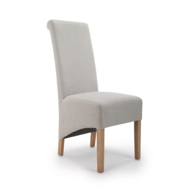 Pair of Classic Roll Back Dining Chairs Wood & Fabric Light Grey by ...