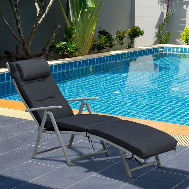 Outsunny Steel Frame Outdoor Garden Padded Sun Lounger w/ Pillow Black ...
