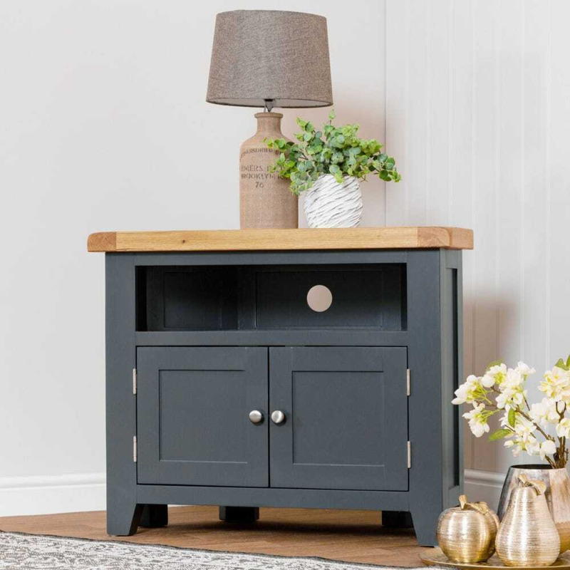 Hampshire Blue Painted Oak Corner TV Unit by Chiltern Oak Furniture ...