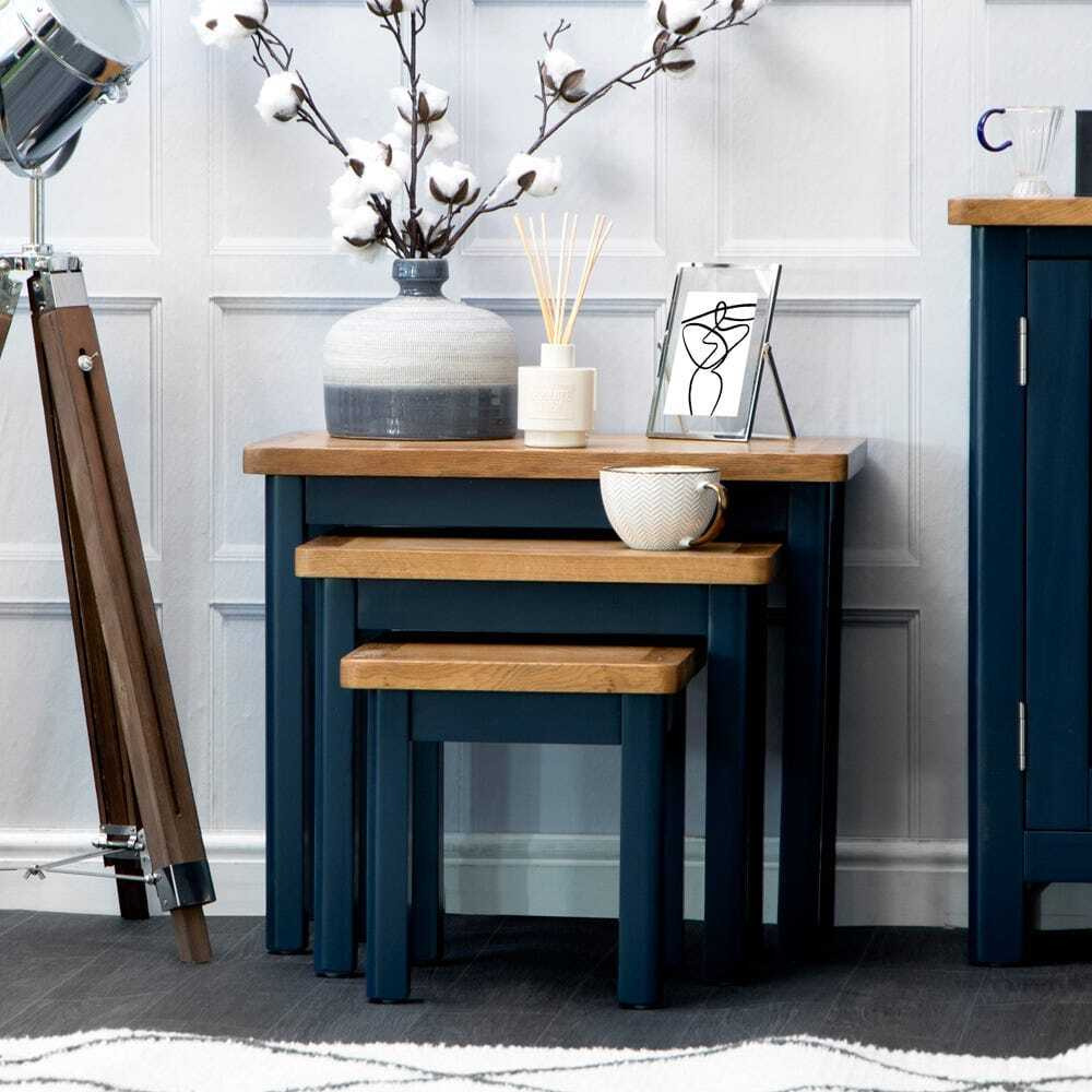 Rutland Blue Painted Oak Nest of 3 Tables by Chiltern Oak Furniture ...