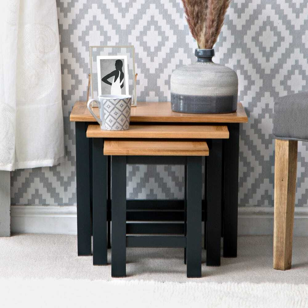 Salisbury Blue Painted Oak Nest of 3 Tables by Chiltern Oak Furniture ...