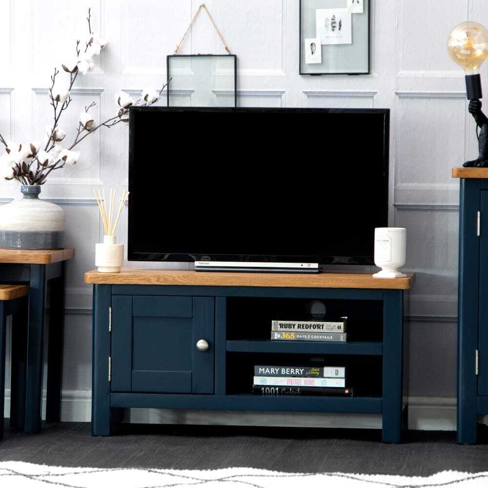 Rutland Blue Painted Oak TV Unit by Chiltern Oak Furniture | ufurnish.com