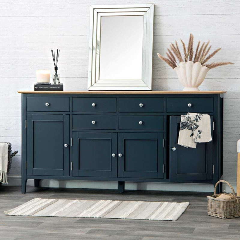 Bergen Blue Painted Oak 4 Door 6 Drawer Extra Large Sideboard by Chiltern Oak Furniture ...