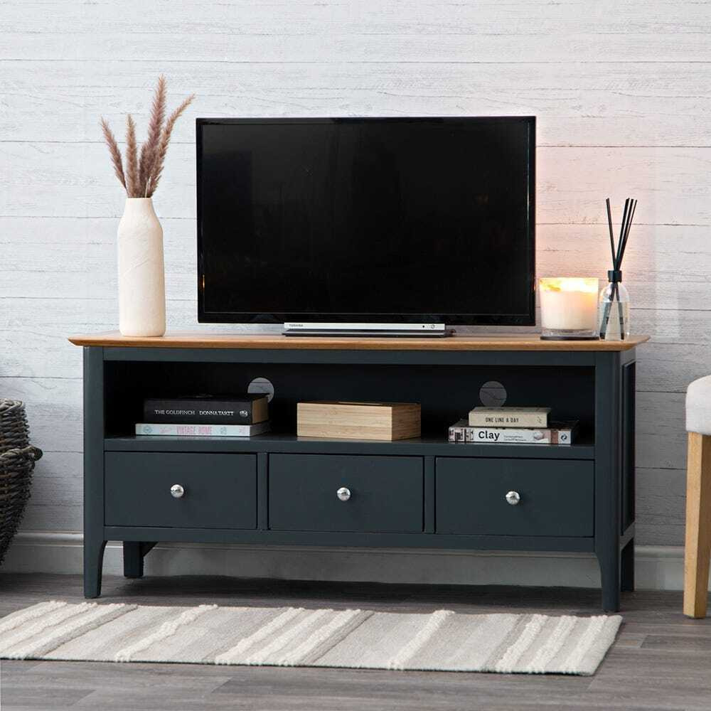 Bergen Blue Painted Oak Large TV Unit by Chiltern Oak Furniture ...