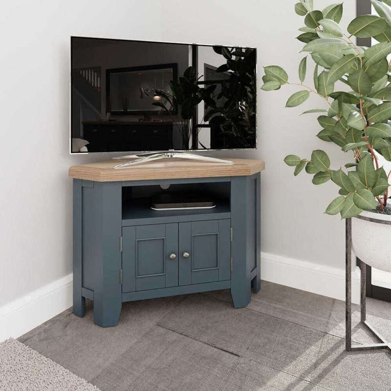 Wessex Smoked Oak Blue Painted Corner TV Unit by Chiltern Oak Furniture ...