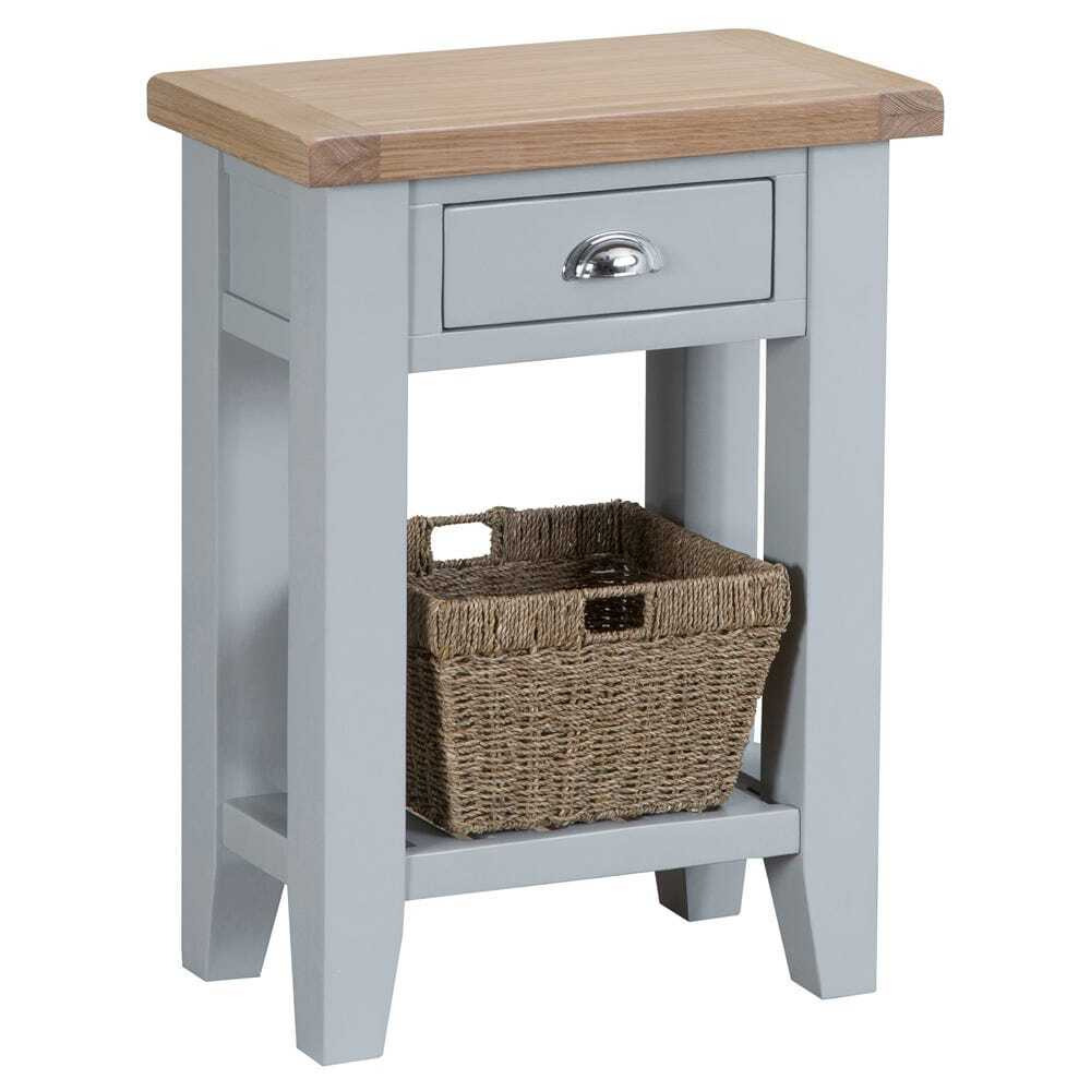 Suffolk Grey Painted Oak Telephone Table with Wicker Basket by Chiltern ...