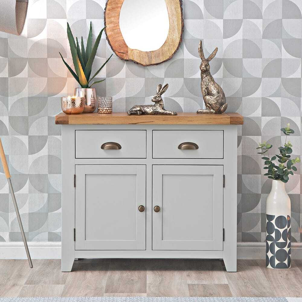 Hampshire Grey Painted Oak 2 Door Small Sideboard by Chiltern Oak Furniture ufurnish