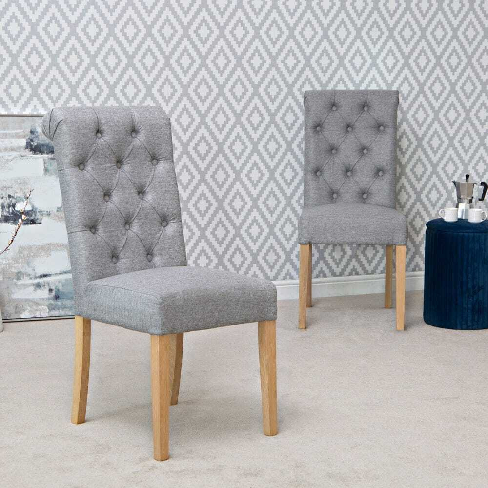 Torino Light Grey Scroll Button Back Dining Chair by Chiltern Oak ...