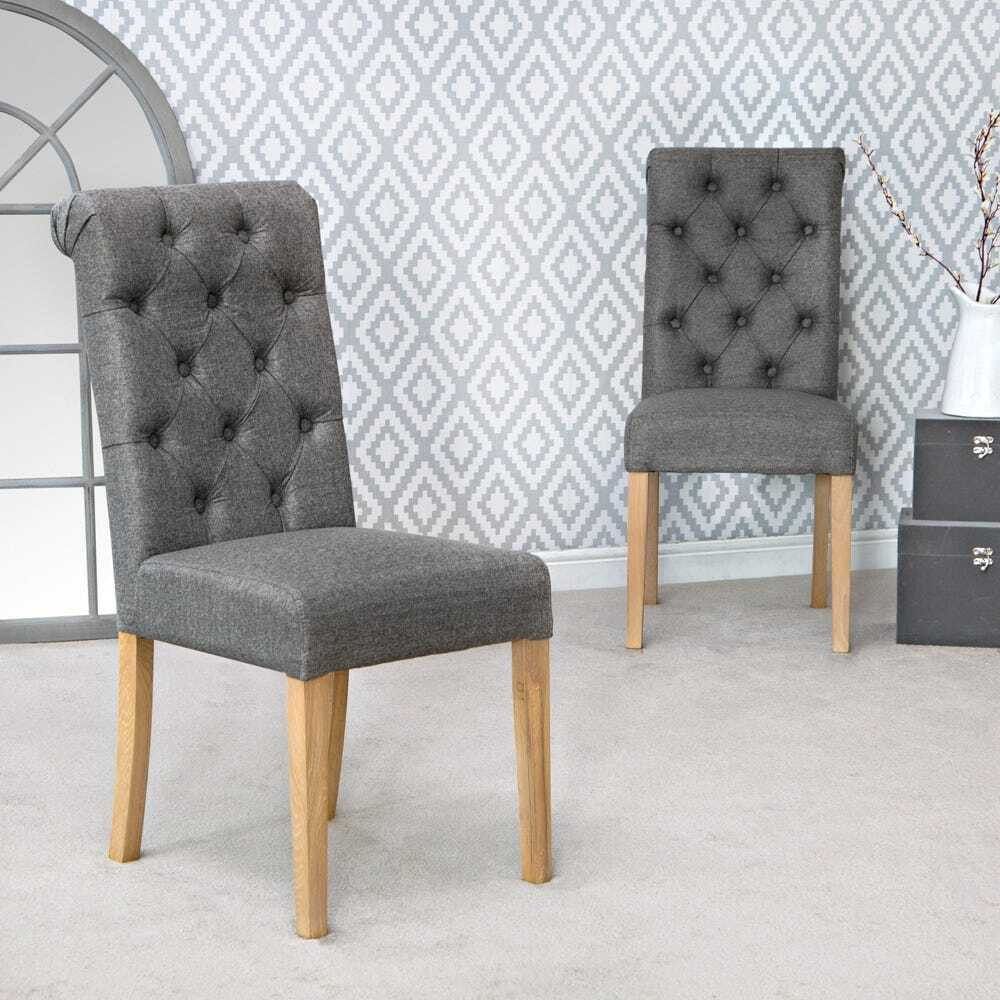 Torino Dark Grey Scroll Button Back Dining Chair by Chiltern Oak ...