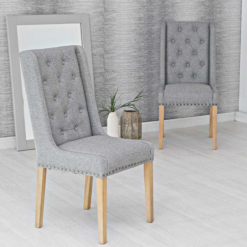Vienna Light Grey Button Back & Studded Dining Chair by Chiltern Oak ...