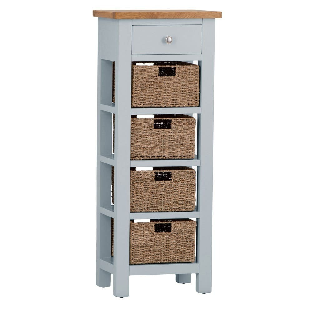 Salisbury Grey Painted Oak 5 Drawer Tallboy with Wicker Baskets by ...